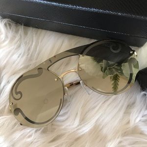 Prada | Accessories | Authentic Prada Gray Gold Round Mirror Sunglasses ...